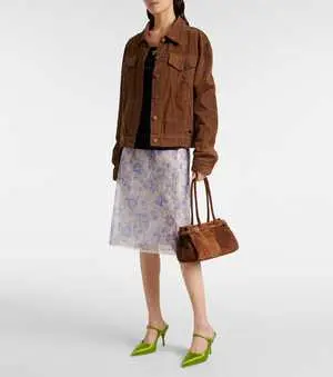 Prada Bonnie Medium Suede Shoulder Bag - Brown