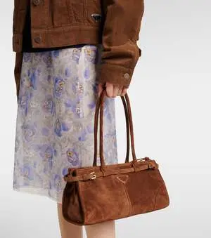 Prada Bonnie Medium Suede Shoulder Bag - Brown