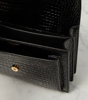 Saint Laurent Sunset Medium Croc-effect Shoulder Bag - Black