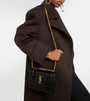 Saint Laurent Sunset Medium Croc-effect Shoulder Bag - Black