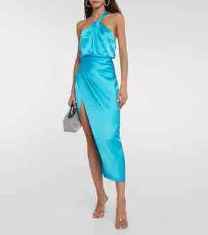 THE SEI One-shoulder Silk Satin Top - Blue