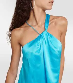 THE SEI One-shoulder Silk Satin Top - Blue