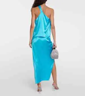 THE SEI One-shoulder Silk Satin Top - Blue