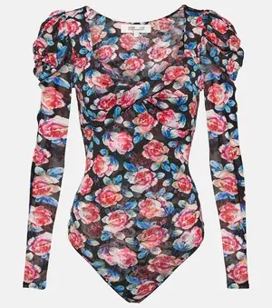 Diane Von Furstenberg Erik Floral Mesh Bodysuit