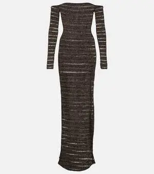 AYA MUSE Montro Sheer Knit Maxi Dress - Brown