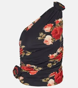 Magda Butrym Floral Ruched One-shoulder Top - Black