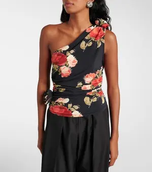 Magda Butrym Floral Ruched One-shoulder Top - Black
