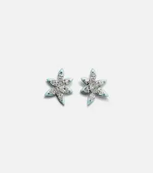 KAMYEN Asymmetric Floral 18kt White Gold Earrings With Enamel And Diamonds - Blue