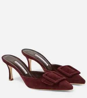 Manolo Blahnik Maysale 70 Suede Mules - Red
