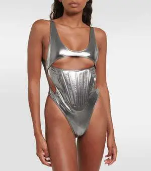 MUGLER Cutout Metallic One Piece - Silver