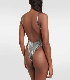 MUGLER Cutout Metallic One Piece - Silver