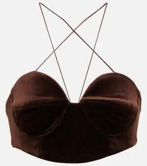 Alex Perry Halterneck Velvet Bralette - Brown
