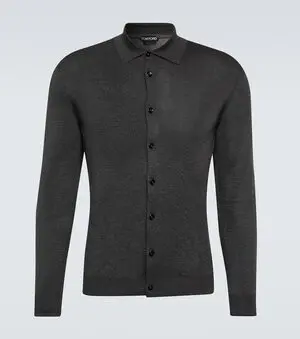 TOM FORD Silk Cardigan In Charcoal Melange
