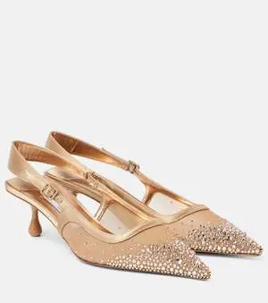 JIMMY CHOO Amel 50 Embellished Mesh Slingback Pumps - Gold