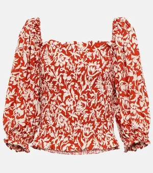 Polo Ralph Lauren Floral Print Shirred Crepe Top