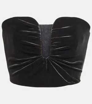 SELF-PORTRAIT Velvet Crop Top - Black