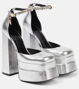 Versace Medusa Aevitas Leather Platform Pumps - Silver