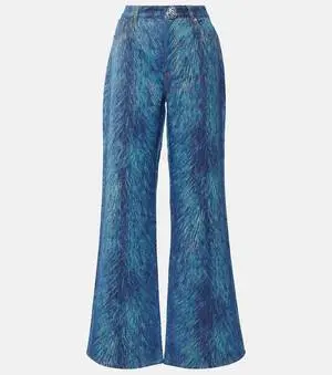 AREA Embellished Fur-print Flared Jeans