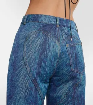AREA Embellished Fur-print Flared Jeans