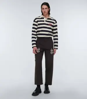ADISH Qrunful Embroidered Cotton Trousers - Black