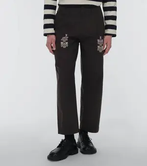 ADISH Qrunful Embroidered Cotton Trousers - Black