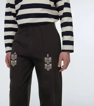 ADISH Qrunful Embroidered Cotton Trousers - Black
