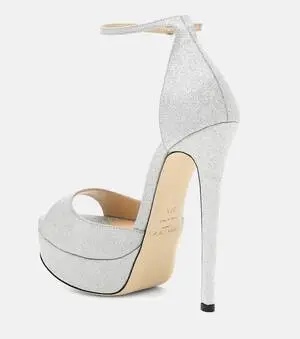 JIMMY CHOO Glitter Fabric And Goat Leather Sandals With Buckle-fastening Ankle Strap