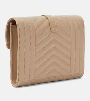 Saint Laurent Envelope Matelassé Leather Clutch - Beige