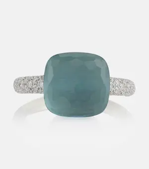 Pomellato Nudo 18kt White And Rose Gold Ring With Topaz And Diamonds - Blue
