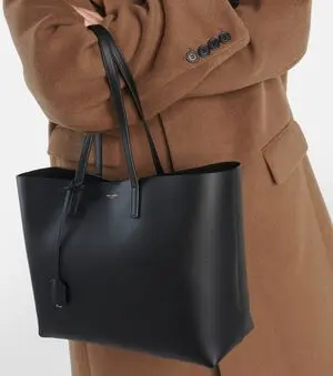 Saint Laurent Shopping E/w Leather Tote Bag - Black