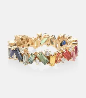 SUZANNE KALAN 18kt Gold Diamond And Sapphire Ring - Multicoloured