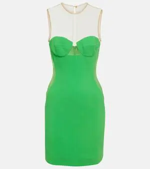 Stella McCartney Mesh-paneled Crepe Minidress - Green