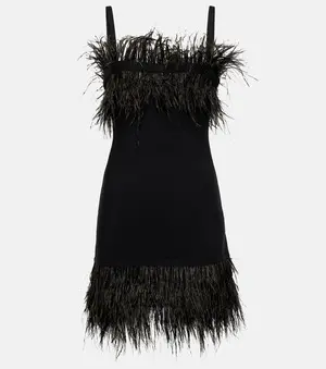 Staud Etta Feather-trimmed Knit Minidress