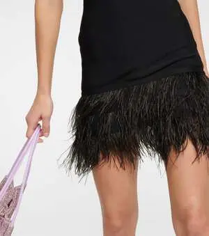 Staud Etta Feather-trimmed Knit Minidress
