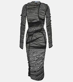 MUGLER Ruched Mesh Midi Dress