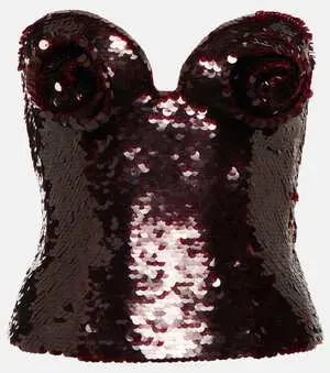 Magda Butrym Sequined Bustier Top - Burgundy