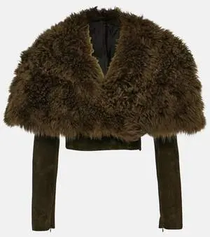 Alaïa Cropped Shearling And Suede Jacket