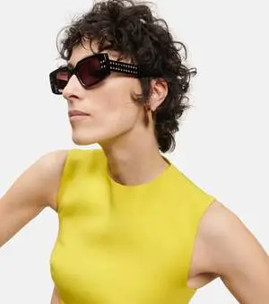 Valentino Garavani V-cinque Studded Rectangular Sunglasses - Black