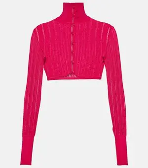 Alaïa Crinoline Cropped Mockneck Cardigan - Pink