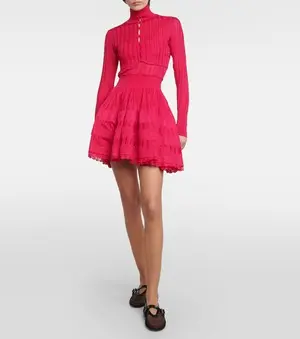 Alaïa Crinoline Cropped Mockneck Cardigan - Pink