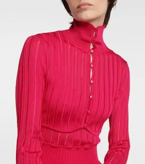 Alaïa Crinoline Cropped Mockneck Cardigan - Pink