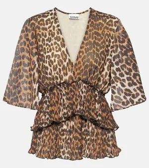 GANNI Leopard-print Georgette Blouse