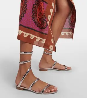 Rene Caovilla Cleo Mirrored Leather Sandals - Silver