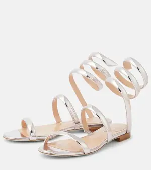 Rene Caovilla Cleo Mirrored Leather Sandals - Silver