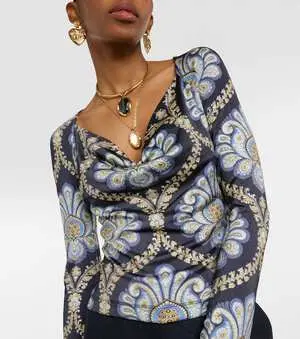 Etro Scoop-neck Paisley Jersey Top