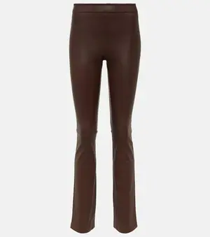 Stouls Leather Bootcut Pants - Brown