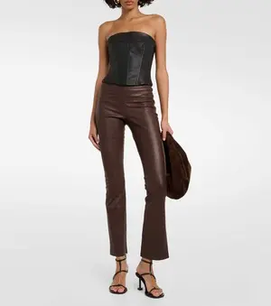 Stouls Leather Bootcut Pants - Brown