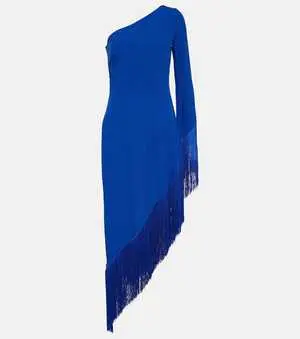 TALLER MARMO Aventador Fringed One-shoulder Midi Dress - Blue