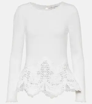 Oscar De La Renta Lace-trimmed Cotton Sweater - White