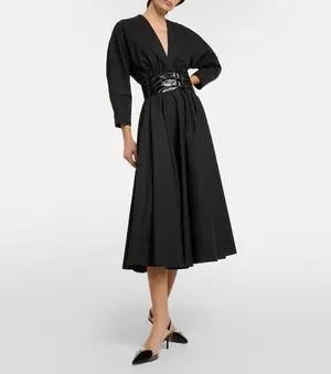 Alaïa Leather-trimmed Cotton Midi Dress